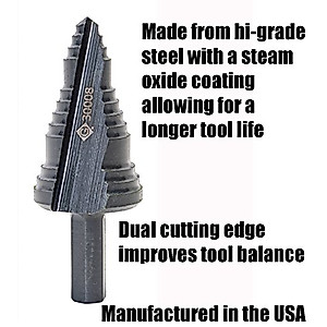 Greenlee 30005 STEP BIT, Black, Holes sizes 3/16" through 13/16"