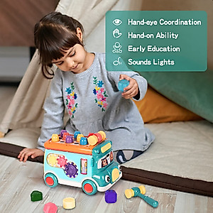 Syahro Baby Crawling Toys with Music and Light Infant Musical Bus Toys with Clock Toy, Shape Matching, Gear, Whack A Mole Game Tummy Time Toys Gifts for Toddler (Pink)