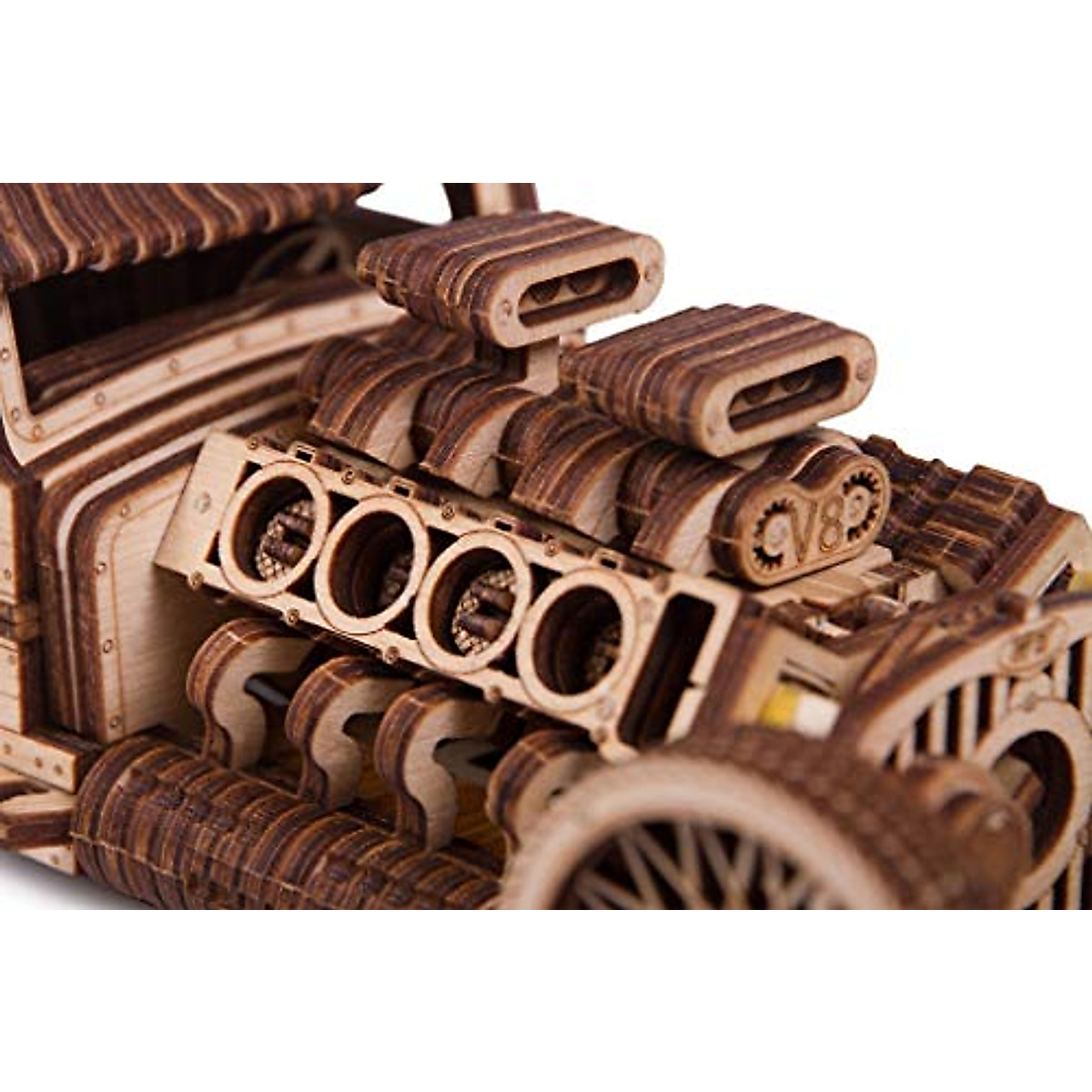 Wood Trick Hot Rod Wooden Model Car Kit to Build - Rides up to 32 feet - Detailed - 3D Wooden Puzzles for Adults and Kids to Build - Engineering DIY Mechanical Wood Model Kits for Adults