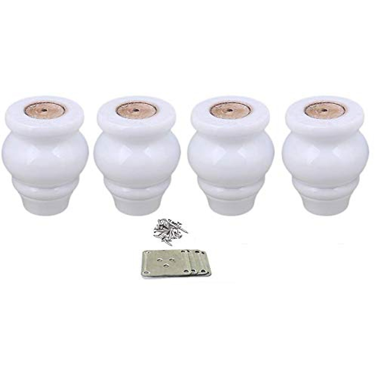 Mysummer 4PCS Solid Wood Furniture Legs White Finished Turned Wood Sofa Legs 3.54" Tall Furniture Legs Bun Feet for Cabinet Sofa Ottoman TV Stand Loveseat Dresser