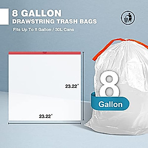 Trash Bags Drawstring, 8 Gallon Fragrance Free Medium Kitchen Garbage Bags, 55 Count