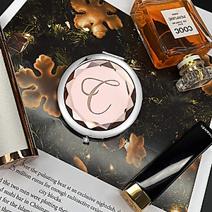 Compact Crystal Pocket Makeup Mirrors,Letter ABCD Mirrors Set Include 1 Letter Mirror 1 Letter Love Knot Bracelets for Bachelorette Party Bridesmaid Proposal Gifts ,Wedding Party Gifts. (Champagne C)