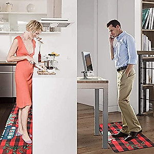 Pauwer Merry Christmas Kitchen Rugs Set of 2, Farmhouse Red Buffalo Plaid Kitchen Floor Mat, Non Slip Anti Fatigue Kitchen Mats for Floor, Cushioned Kitchen Rug Set Christmas Decorations for Home