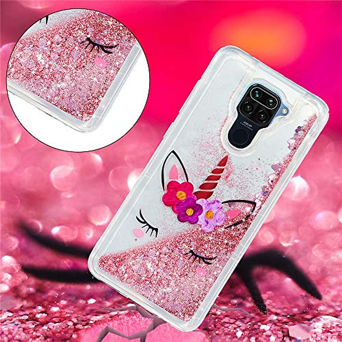 EMAXELER Compatible with Redmi Note 9 Case Cover 3D Creative Design Cartoon Pattern Anti-Fall Flowing Quicksand Bling Shiny Liquid TPU Soft Case for Redmi Note 9 TPU Eyelash XY.