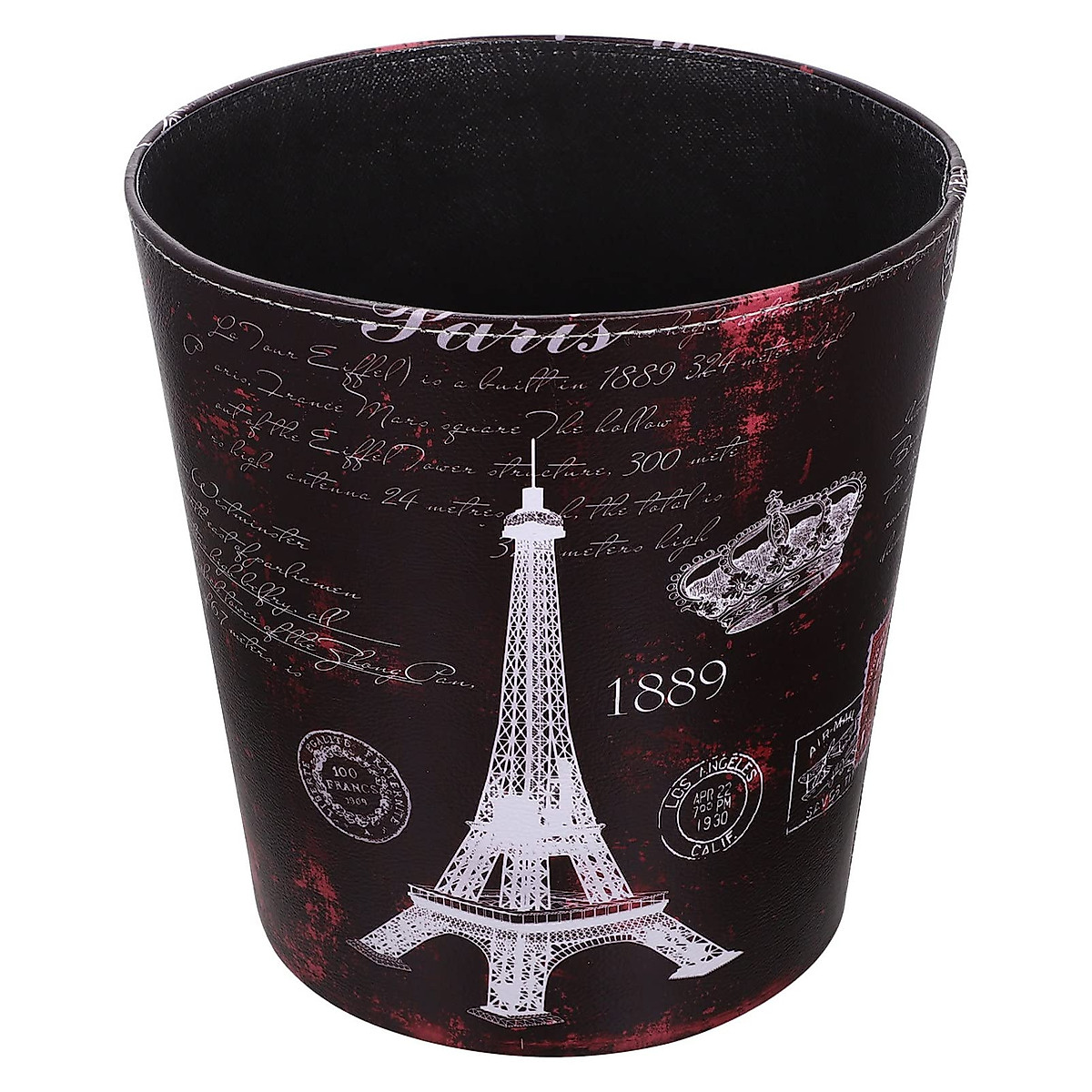 GANAZONO Tower Garbage Bin Vintage Leather Trash Can Retro Waste Toillet Paper Garbage Bin Basket Wastebasket Dustbin for Bathroom Bedroom Office Eiffel Tower Garbage Cans Waste Paper Basket