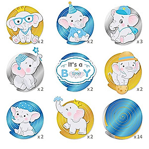 Kristin Paradise 30Ct Blue Elephant Baby Shower Hanging Swirl Decorations, Little Peanut Party Supplies, Boy Birthday Theme Decor, Bday 1st Favors Idea