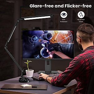 AmazLit LED Desk Lamp with Clamp, Desk Light, Adjustable Brightness & Color Temperature, Modern Architect Clip on Lamp with Memory & Timer Function, Clamp Light for Study, Work, Home, Office, 15W