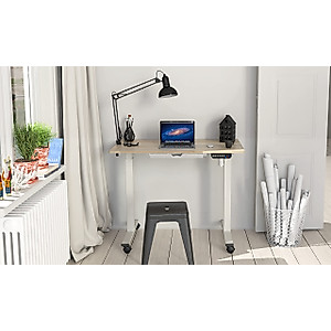 SHW Electric Height Adjustable Mobile Rolling Standing Desk Workstation, 40 x 24 Inches, Maple