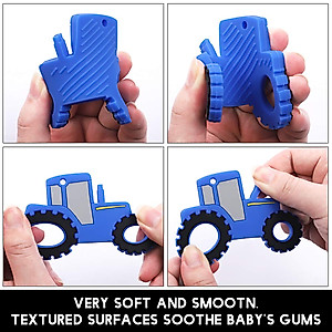 Baby Tractor Car Silicone Teether,Sensory Chew Toys,BPA Free Soft and Effective Infant Teething Pain Relief Toys,Freezer Safe,Food Grade Silicone,Best Shower Gift for Boys and Girls (Blue)