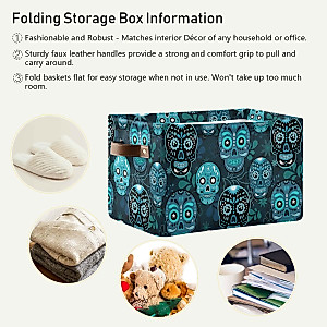 Dead Day Sugar Skull Rectangular Storage Bin Basket with Handles - Nursery Storage, Laundry Hamper, Book Bag, Gift Baskets