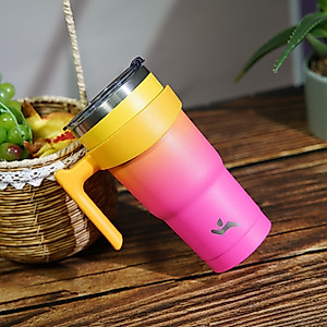 Konokyo 20oz Tumbler with Handle and 2 Straw 2 Lid, Insulated Water Bottle Stainless Steel Vacuum Cup Reusable Travel Mug,Rainbow