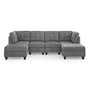 Free Combination Sectional Sofa Oversized Reversible Modular Couch U Shaped Corner Sofá Upholstered Deap Seat Sleeper Couches Bed with Storage for Living Room,2 Single Chair,Two Corner,Double Ottoman