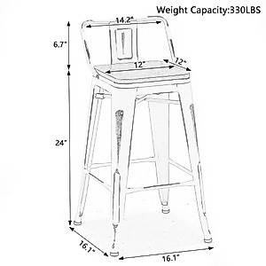 Andeworld Bar Stools Set of 4 Counter Height Stools Industrial Metal Barstools with Wooden Seats(24 Inch, Distressed Green Blue)