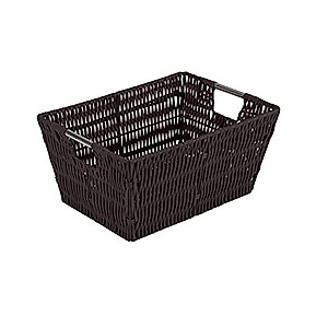 Simplify 3 Pack Set Woven Baskets with Handles, for Storage, Blankets, Toys, Books, Ideal for Home, Office, Dorm, Playroom, Closet, in Chocolate 3 Piece Rattan Tote