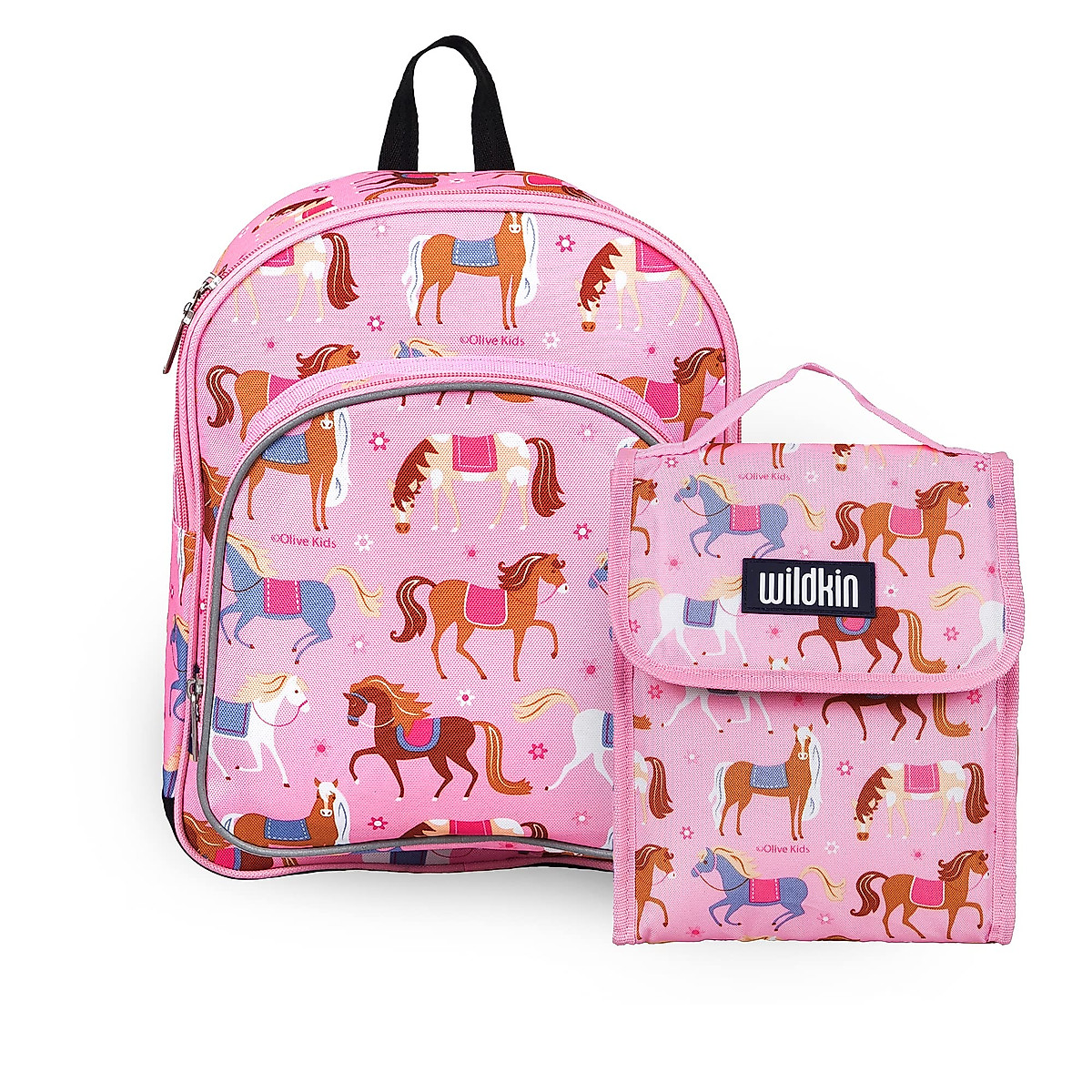 Wildkin 12 Inch Backpack Bundle with Insulated Lunch Bag (Horses)