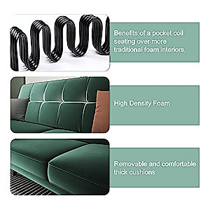 HONBAY Velvet Fabric Loveseat Sofa Tufted 2-Seats Sofa with Wood Legs Upholstered Loveseats for Small Space, Emerald Green