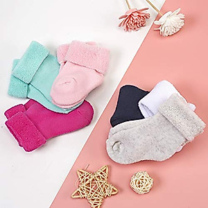 JAKIDAR 6 Pairs Baby Socks Thick Warm Socks for Infant Newborn Cotton Sock Shoes, Pink White Blue 0-3M