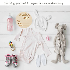 Newborn Announcement Sign Wooden for Baby Name and Birth Details for Hospital Custom Photo Baby Announcement Sign Fingerprint Footprints can be Left on The Back （4-6inch）