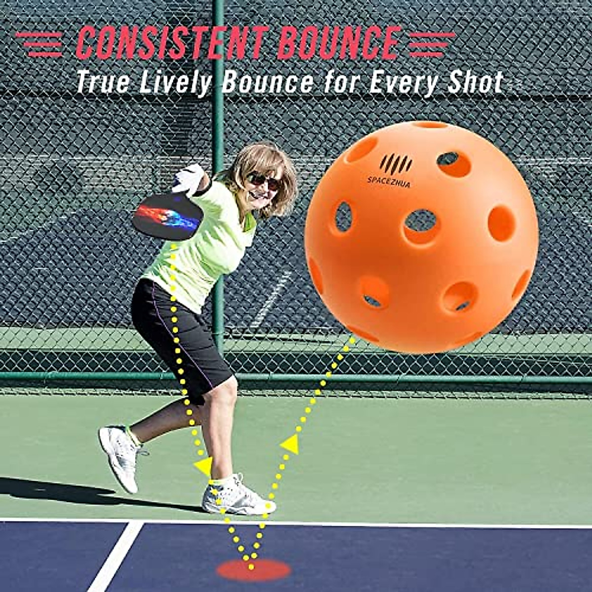 SPACEZHUA Indoor Pickleballs，XX-26holes Pickleball Balls，USA Pickleball(USAPA) Approved, TPE Material Pickle Balls high Elasticity Aging Resistance，Orange & Yellow，6，10 Packs.