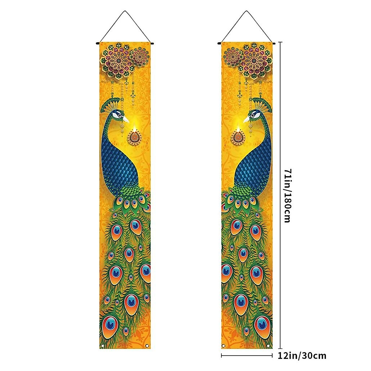 Banners,Happy Diwali Porch Banner Indian Diwali Peacock Front Porch Welcome Sign Deepawali Indian Festival of Lights Decorations-12×71''