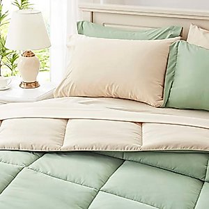 Anluoer King Size Bed in a Bag 7 Pieces, Sage Green Bed Comforter Set with Comforter and Sheets, All Season Bedding Sets with 1 Comforter, 2 Pillow Shams, 2 Pillowcases, 1 Flat Sheet, 1 Fitted Sheet