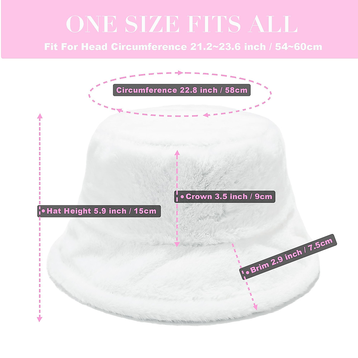 Sydbecs Winter Bucket Hat Fluffy Faux Fur Fisherman Cap for Women Men Solid Color Style(White)