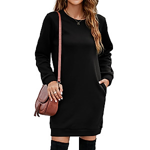 Miselon Women's Solid Sweater Dresses Fall Winter Long Pullover Tunic Dresses (Black, X-Large)