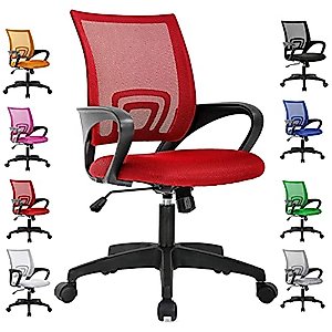 Home Office Chair Mesh Ergonomic Desk Chair Mid Back Computer Chair with Lumbar Support Armrest Adjustable Height Executive Rolling Swivel Task Chair for Women Men, Red