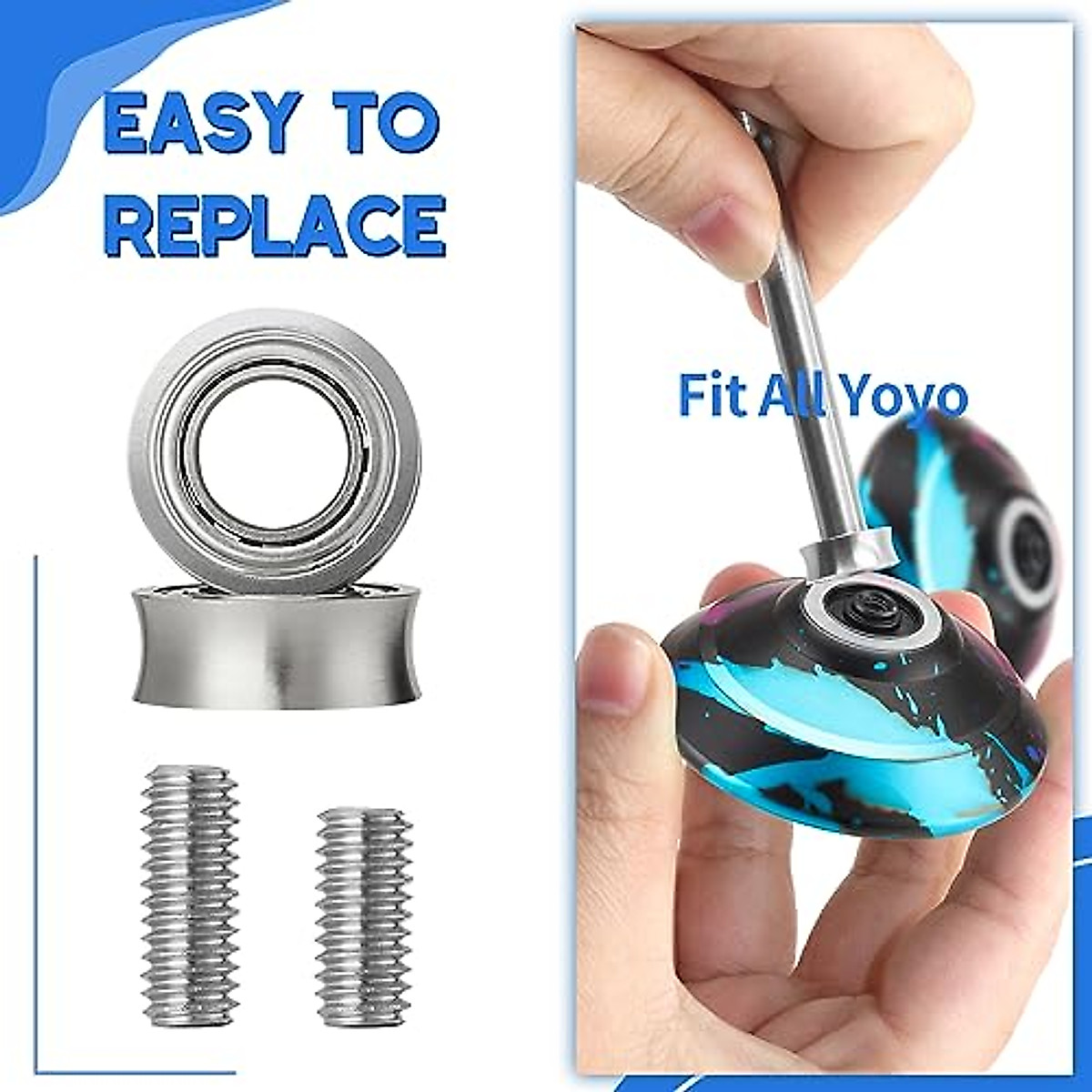 Unresponsive YoYo Bearing, Yo-Yo 6 Pcs Unresponse Yoyo Bearing with Dust Cover,12 Stainless Steel Axle Screws Yoyo Ball R188kk Bearing Yoyo Yo Yos for Kids Bearing