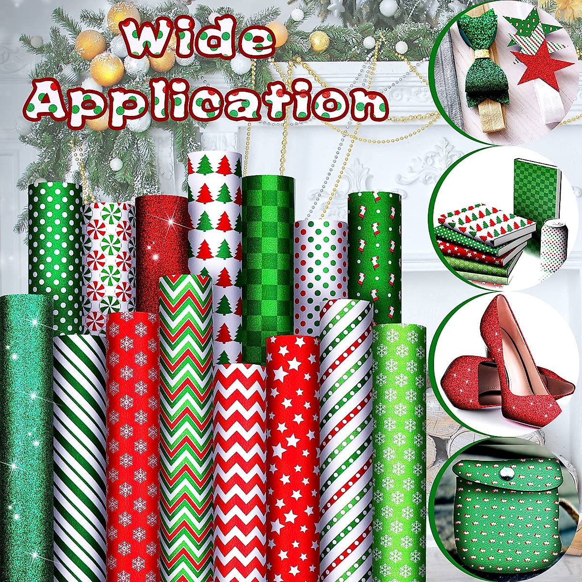 15 Pieces Christmas Leather Sheets Glitter Synthetic Leather Fabric Snowman Printed Fabric Sheets Waterproof Christmas Sheets for Holiday Christmas Bows Earrings Making Supplies (Bright Style)