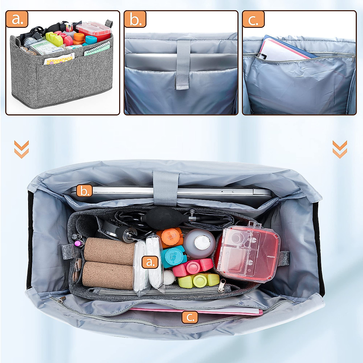 Damero Nurse Tote Bags with Organizer Insert Bag, Medical Supplies Bags with Laptop Sleeve for Home Care Nurse, Medical Students and More, Black