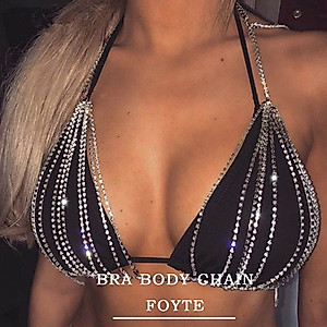 Foyte Boho Rhinestone Top Body Chain Gold Layered Bra Body Chain Sexy Crystal Bikini Chest Chain Nightclub Beach Body Jewelry Accessories for Women (A)