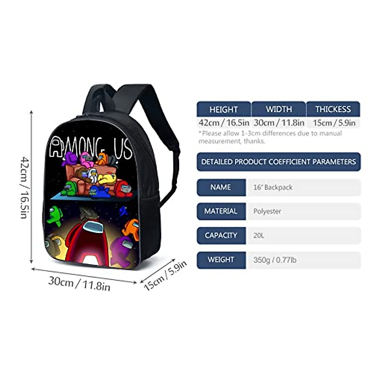 HIONRE Backpack Cartoon Pattern Bookbag For Men Women, High Capacity Light Resistant Durable Backpacks, Suitable For Travel and Outdoor Sports Leisure Backpack 16inches