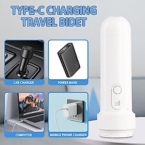 High Pressure Electric Bidet with USB-C Rechargeable Handheld Water Sprayer, Portable Travel Bidet for Men and Women, Personal Hygiene and Postpartum Care (White, 180ML)