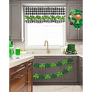 Curtain Valance for Windows St. Patrick's Day Clover Gold Kitchen Valances Rod Pocket Short Curtains,White Black Checker Plaid Window Treatment Panel for Living Room Bathroom Bedroom 60x18in