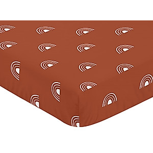 Sweet Jojo Designs Rust and White Boho Rainbow Boy or Girl Fitted Crib Sheet Baby or Toddler Bed Nursery - Orange Bohemian Celestial Sky Outdoors Nature Gender Neutral