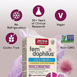 Jarrow Formulas Fem-Dophilus Probiotics 1 Billion CFU With 2 Clinically Effective Strains, Dietary Supplement for Vaginal Health and Urinary Tract Health, 30 Veggie Capsules, 30 Day Supply