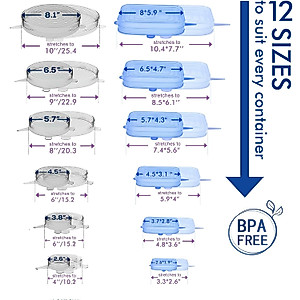 Reusable Silicone Stretch Lids, 12 Silicone Lids, 6 Different Circular Sizes, 6 Different Rectangular Sizes, Flexible Silicone Lids for Bowls, Tupperware, Food, Freezer Safe,adjustable.