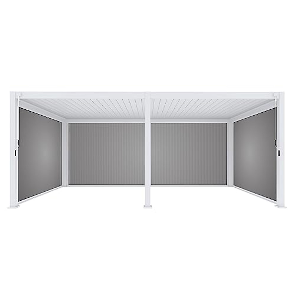 Gardesol 10×20 FT Aluminum Louvered Pergola Hardtop Adjustable Rainproof Gazebo with 4pcs 10FT Pull Down Privacy Screen Side Shade for Outdoor Patio Garden Deck Yard (White)