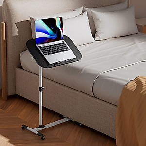 MoNiBloom Mobile Laptop Desk 360° Rotatable Panel Adjustable Height Desk Rolling Cart Ergonomic Table with Wheels for Home Office School, Black