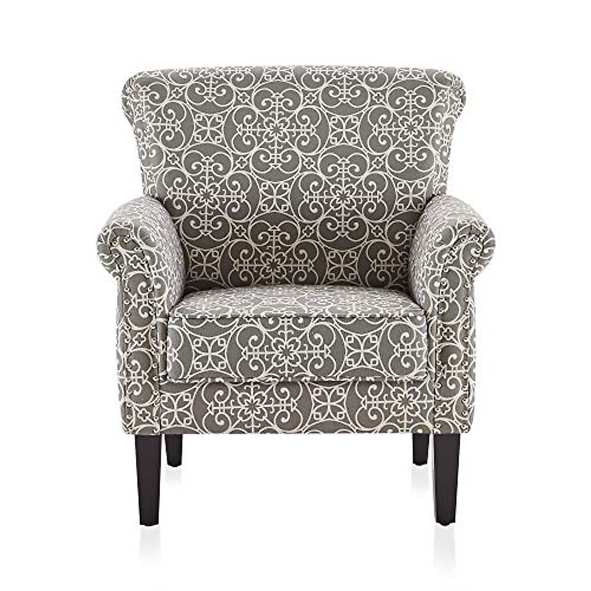 BELLEZE Upholstered Wingback Accent Chair, Fabric Armchair Club Chair, Nailhead Trim High Back Patterned Corner Chair for Living Room Bedroom - Rosette (Gray)