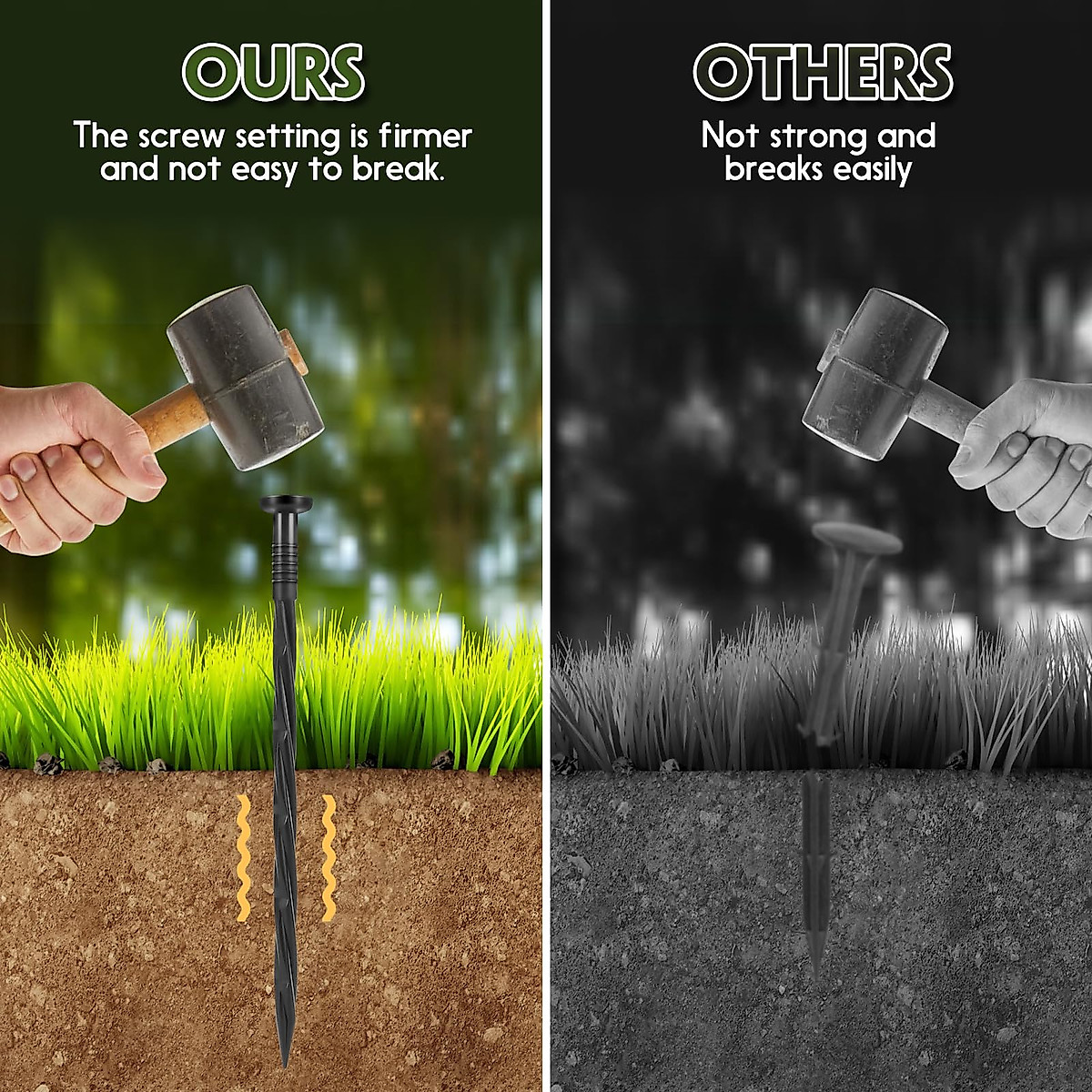 Garaook Landscape Edging Stakes, 100 Pcs 8" Plastic Garden Spikes, Spiral Nylon Anchoring Spikes for Paver Edging, Weed Barriers, Artificial Turf, Tent, Grass Pathway and More, Black