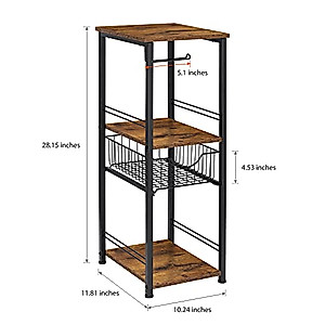 Bathroom Towel Storage Shelf 3 Tier Standing Towel Cabinet Organizer with Paper Hanger Multipurpose Rack Organizer Floor Bath Storage Shelf with Basket for Lavatory Powder Room