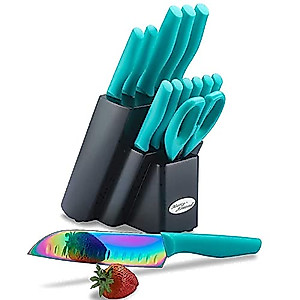 DISHWASHER SAFE Rainbow Titanium Cutlery Knife Set Kitchen Knives Sets Plug Rainbow Titanium Colorful Kitchen Utensils Set Stainless Steel Utensil Set - 6 Cooking Utensils