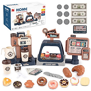 Toy Coffee Maker Machine and Cash Register Kit with Sound Light, GAGAKU Kids Kitchen Pretend Play Sets Kitchen Appliances Toy for Boys Girls