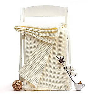 ARlinen 100% Cotton Blankets- Waffle Weave Cotton Blankets- Soft Lightweight Thermal Blankets (Ivory, Full Size)