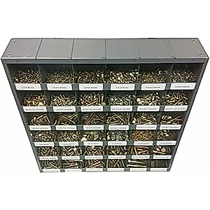 M&M Fasteners 36 Compartment Pigeonhole Bin Unit - Metal Bolt Bin - Metal Cabinet