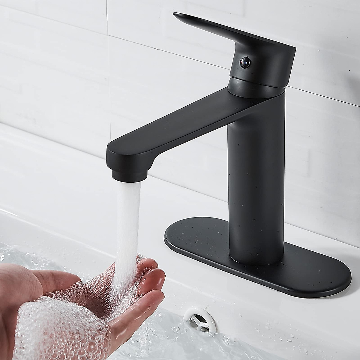 NICTIE Black Bathroom Faucet Single Handle Bathroom Sink Faucet Matte Black Single Hole Basin Vanity Faucet Modern One Hole RV Bathroom Faucet with Pop-up Drain Suitable for 1 Hole or 3 Hole (Black)