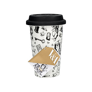 CreativeTops Victoria and Albert 'Alice in Wonderland' Ceramic Travel Mug – Black and White