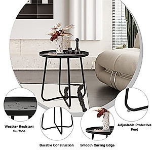 ECOMEX Patio Side Table, Outdoor Indoor End Table Metal Side Table Waterproof Round Metal End Table Weather Resistant Round End Table for Bedroom Living Room Patio Garden Balcony Yard Porch, Black